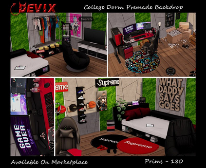 Second Life Marketplace - [Devix] Hyped College Dorm Premade Backdrop